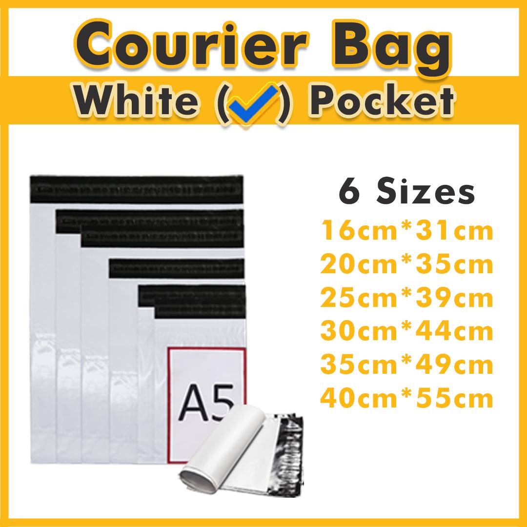 (1 BOX) Simple White Courier Bag With Pocket