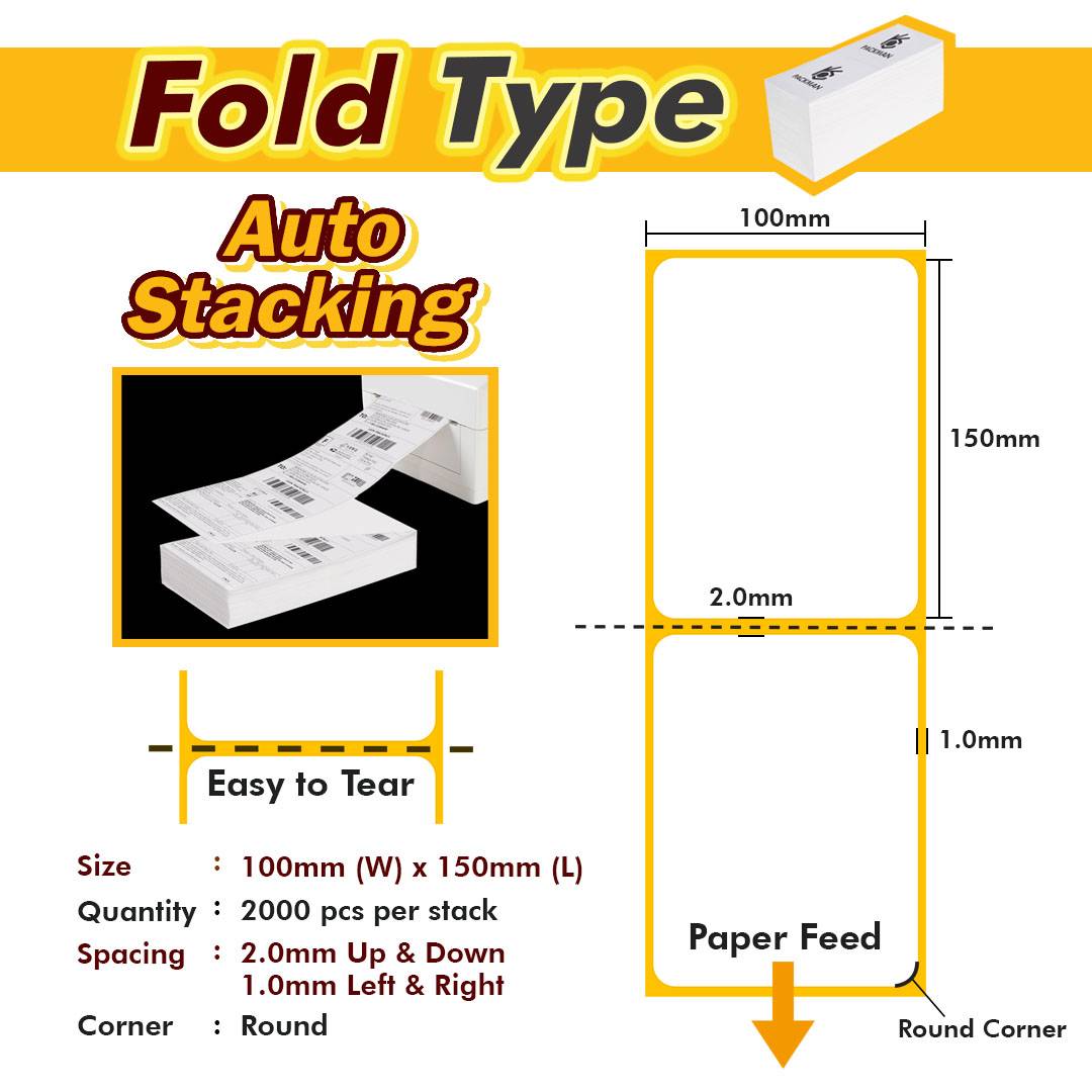 (Stack/Roll) Packman A6 Thermal Sticker Roll/Fold Type 100mm*150mm